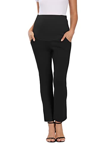 Foucome Women's Maternity Work Pants Over The Belly Bootcut Dress Pants Stretch Pregnancy Slacks (Black, L)