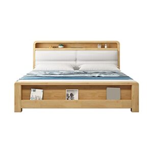 LITFAD Wood Panel Bed Nordic Bed Frame with Headboard Wooden Slats Support Bed Storage Included - Wood Pull-Out Storage California King