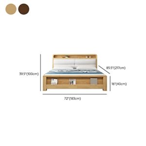 LITFAD Wood Panel Bed Nordic Bed Frame with Headboard Wooden Slats Support Bed Storage Included - Wood Pull-Out Storage California King