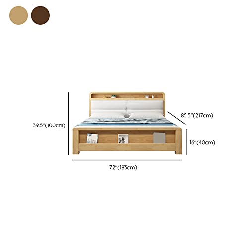 LITFAD Wood Panel Bed Nordic Bed Frame with Headboard Wooden Slats Support Bed Storage Included - Wood Pull-Out Storage California King