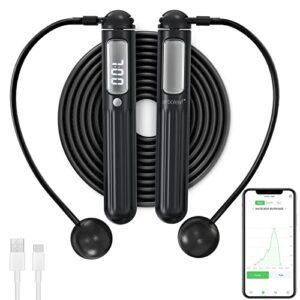 arboleaf smart jump rope, cordless & rechargeable jump ropes for fitness with counter, app data analysis jumping rope, adjustable anti-tangle pvc black jump rope for men, women, kids - indoor/outdoor