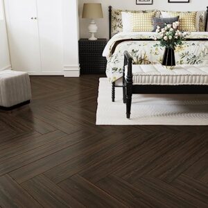 Wallercity Dark Brown Wood Peel and Stick Floor Tiles 6"x36" Vinyl Tiles Peel and Stick Floor Planks Waterproof Self Adhesive Floor Tile on Clean Slate Wood Vinyl Flooring Stick on Tile Linoleum 32PCS