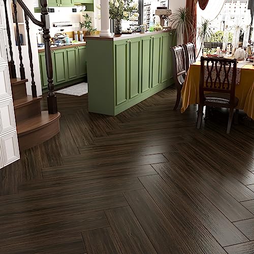 Wallercity Dark Brown Wood Peel and Stick Floor Tiles 6"x36" Vinyl Tiles Peel and Stick Floor Planks Waterproof Self Adhesive Floor Tile on Clean Slate Wood Vinyl Flooring Stick on Tile Linoleum 32PCS