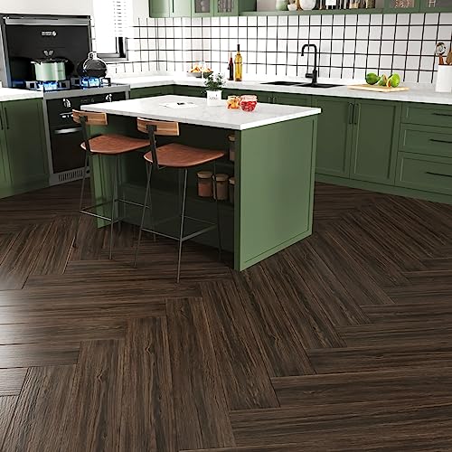 Wallercity Dark Brown Wood Peel and Stick Floor Tiles 6"x36" Vinyl Tiles Peel and Stick Floor Planks Waterproof Self Adhesive Floor Tile on Clean Slate Wood Vinyl Flooring Stick on Tile Linoleum 32PCS