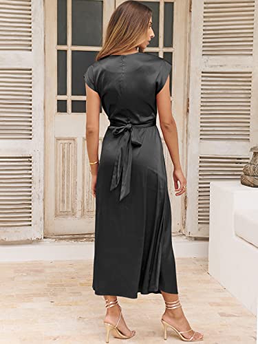 ANRABESS Women's 2023 Formal Dress for Women Summer Maxi Elegant Satin Cocktail Dress Sleeveless Wrap A-Line Flowy Midi Wedding Guest Silk Semi Formal Dress 916heihui-S Black