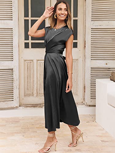 ANRABESS Women's 2023 Formal Dress for Women Summer Maxi Elegant Satin Cocktail Dress Sleeveless Wrap A-Line Flowy Midi Wedding Guest Silk Semi Formal Dress 916heihui-S Black