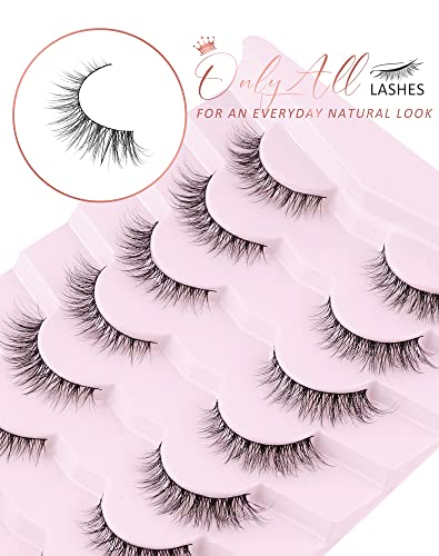 Onlyall Natural Lashes Wispy Lashes Natural Look False Eyelashes Natural Flared Eyelashes False Eye Lashes Soft Fluffy Lashes 7 Pairs D1