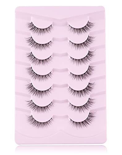 Onlyall Natural Lashes Wispy Lashes Natural Look False Eyelashes Natural Flared Eyelashes False Eye Lashes Soft Fluffy Lashes 7 Pairs D1