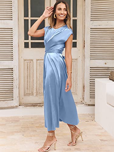 ANRABESS Women's 2023 Formal Dress for Women Summer Maxi Elegant Satin Cocktail Dress Sleeveless Wrap A-Line Flowy Midi Wedding Guest Silk Semi Formal Dress 916qianlan-L