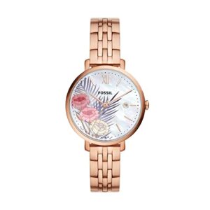 fossil women's jacqueline quartz stainless steel three-hand watch, color: rose gold (model: es5275)