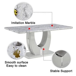 Modern Marble Dining Table for 4 6 8, Kitchen Dining Room Table with Grey Marble Tabletop and U-Shaped Bracket Pedestal, Dinner Table for Dining Room Kitchen(Grey)