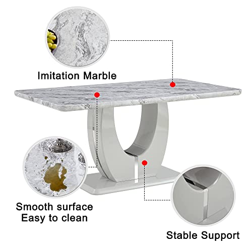 Modern Marble Dining Table for 4 6 8, Kitchen Dining Room Table with Grey Marble Tabletop and U-Shaped Bracket Pedestal, Dinner Table for Dining Room Kitchen(Grey)