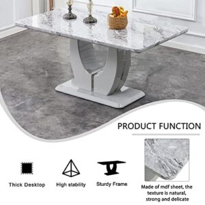 Modern Marble Dining Table for 4 6 8, Kitchen Dining Room Table with Grey Marble Tabletop and U-Shaped Bracket Pedestal, Dinner Table for Dining Room Kitchen(Grey)