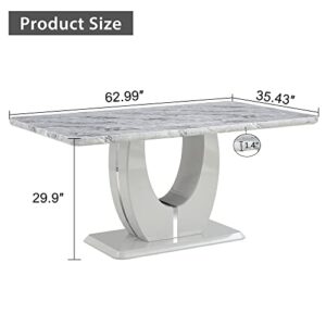 Modern Marble Dining Table for 4 6 8, Kitchen Dining Room Table with Grey Marble Tabletop and U-Shaped Bracket Pedestal, Dinner Table for Dining Room Kitchen(Grey)