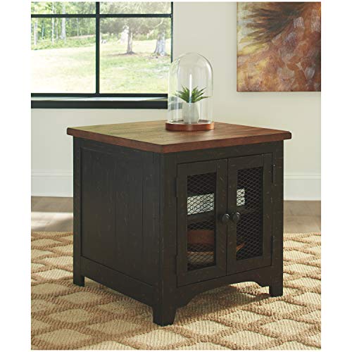 Signature Design by Ashley Valebeck Farmhouse Lift Top Coffee Table, 36 in x 36 in x 18 in & Valebeck Farmhouse Rectangular End Table with Storage, Distressed Brown & Black Finish