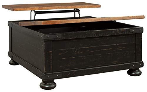 Signature Design by Ashley Valebeck Farmhouse Lift Top Coffee Table, 36 in x 36 in x 18 in & Valebeck Farmhouse Rectangular End Table with Storage, Distressed Brown & Black Finish