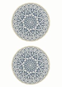 cotton table mats round jute fiber placemats grey washable for home and offices dining table, size 38x38 cm (pack of 2 pieces)