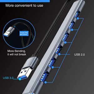 USB Hub 3.0 7 Ports, Atrasee Aluminium USB A to USB 3.0 Hub Adapter, Ultra Slim Portable Multi Ports USB Data Hub Splitter for MacBook, Mac Mini, iMac, PS4, PS5, Surface Pro, Flash Drive