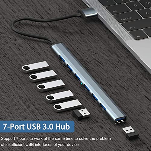 USB Hub 3.0 7 Ports, Atrasee Aluminium USB A to USB 3.0 Hub Adapter, Ultra Slim Portable Multi Ports USB Data Hub Splitter for MacBook, Mac Mini, iMac, PS4, PS5, Surface Pro, Flash Drive