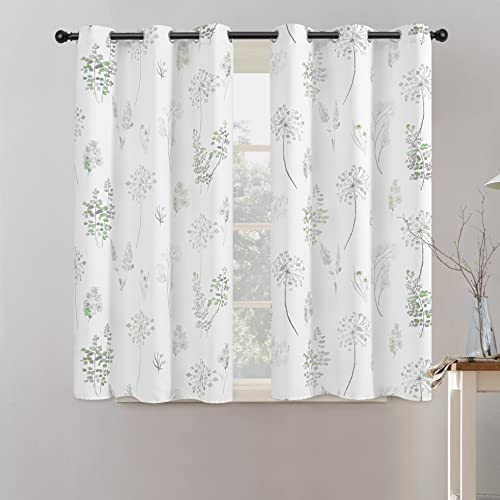 XTMYI Short Bathroom Curtains for Small Window,80% Blackout Watercolor Eucalyptus Wildflowers Boho Curtains for Kitchen Nursery,45 Inch Length,Sage Green and Grey