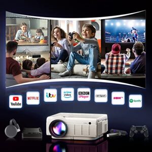 YEZMEK Native 1080P Projector with 5G WiFi and Bluetooth, 15,000 Lumen Mini Portable Projector 4K Supported, Home Movie Projector Compatible with TV Stick Smartphone & Tablet Laptop HDMI USB TF.