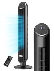 paris rhÔne tower fan, 42” bladeless fan, 120° oscillating fan, 24 db quiet dc motor, 12 speeds, 4 modes, dustproof mesh filter, 12h timer, standing fan with remote for bedroom, home, office