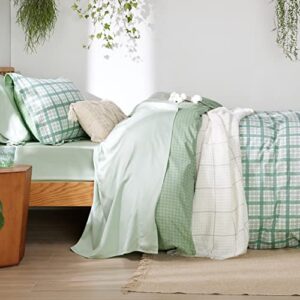 Bedsure Twin/Twin XL Duvet Cover Dorm Bedding - Sage Green Reversible 100% Cotton Plaid Twin/Twin Extra Long Duvet Cover Set, Includes 1 Duvet Cover with Zipper Closure & 1 Pillow Sham