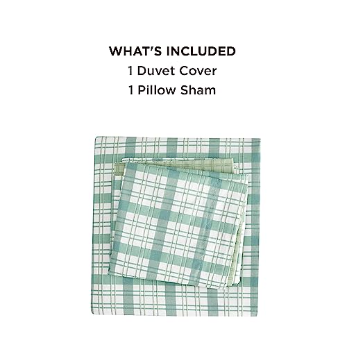 Bedsure Twin/Twin XL Duvet Cover Dorm Bedding - Sage Green Reversible 100% Cotton Plaid Twin/Twin Extra Long Duvet Cover Set, Includes 1 Duvet Cover with Zipper Closure & 1 Pillow Sham