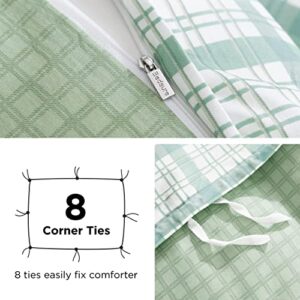 Bedsure Twin/Twin XL Duvet Cover Dorm Bedding - Sage Green Reversible 100% Cotton Plaid Twin/Twin Extra Long Duvet Cover Set, Includes 1 Duvet Cover with Zipper Closure & 1 Pillow Sham