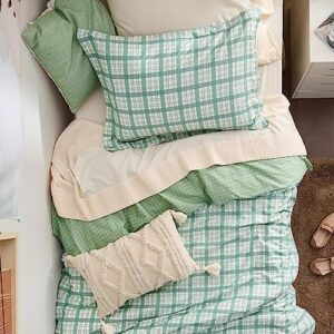 Bedsure Twin/Twin XL Duvet Cover Dorm Bedding - Sage Green Reversible 100% Cotton Plaid Twin/Twin Extra Long Duvet Cover Set, Includes 1 Duvet Cover with Zipper Closure & 1 Pillow Sham