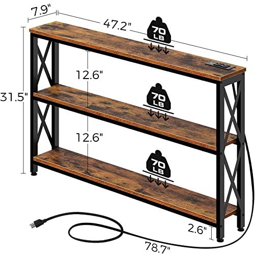 Rolanstar Bookshelf 6 Tier with 4 Hooks, Industrial Wood Bookcase, Vintage Storage Rack with Open Shelves Bundle Console Table