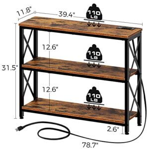 Rolanstar Bookshelf 6 Tier with 4 Hooks, Industrial Wood Bookcase, Vintage Storage Rack Bundle Narrow Console Table