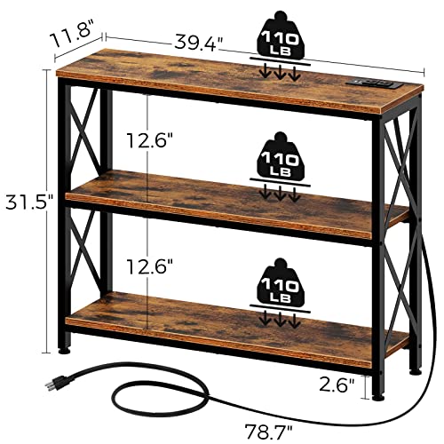 Rolanstar Bookshelf 6 Tier with 4 Hooks, Industrial Wood Bookcase, Vintage Storage Rack Bundle Narrow Console Table