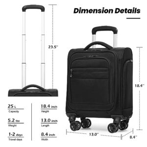 Coolife Underseat Carry On Luggage Suitcase Softside Lightweight Rolling Travel Bag Spinner Suitcase Compact Upright 4 Dual Wheel Bag