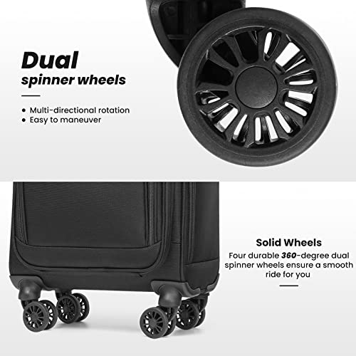 Coolife Underseat Carry On Luggage Suitcase Softside Lightweight Rolling Travel Bag Spinner Suitcase Compact Upright 4 Dual Wheel Bag