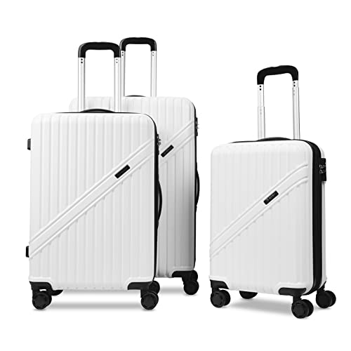 PRIMICIA GinzaTravel Luggage Sets 3 Piece Expandable Suitcases with Wheels PC+ABS Durable Hardside Luggage sets TSA lock (White, 3-Piece Set(20"/25"/29"))