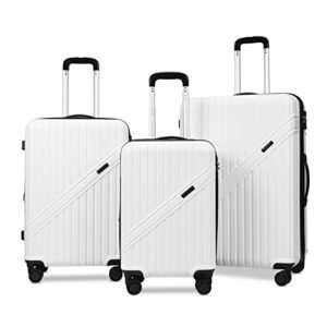 PRIMICIA GinzaTravel Luggage Sets 3 Piece Expandable Suitcases with Wheels PC+ABS Durable Hardside Luggage sets TSA lock (White, 3-Piece Set(20"/25"/29"))