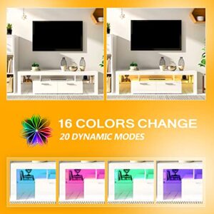 DMIDYLL Modern LED TV Stand for 50 55 65 70 75 inch TV with LED Lights and Storage Drawers, LED Entertainment Center for Living Room, Bedroom, High Gloss White TV Stand Furniture, Television Stands