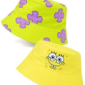 SpongeBob SquarePants Reversible Bucket Hat Kids | Girls Boys Yellow Spongebob and Patrick Coral Character Sun Hat