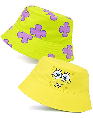 SpongeBob SquarePants Reversible Bucket Hat Kids | Girls Boys Yellow Spongebob and Patrick Coral Character Sun Hat