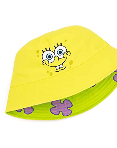 SpongeBob SquarePants Reversible Bucket Hat Kids | Girls Boys Yellow Spongebob and Patrick Coral Character Sun Hat