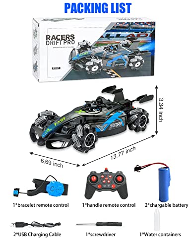 VanSmaGo Remote Control Car, 1:12 Scale 4WD F1 Race Car, 2.4GHz RC Stunt Drift Cars Toy with Gesture Sensing,360° Rotation, Lights, Music & Steam Spray, for Kids Age 6-12 Year Old