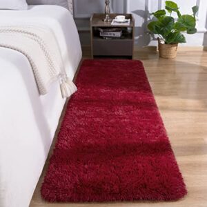 detum wine red runner rug 2' x 6' fluffy burgundy area rugs for bedroom bedside soft living room shag rugs hallyway entryway 24 x 72 inch room decor