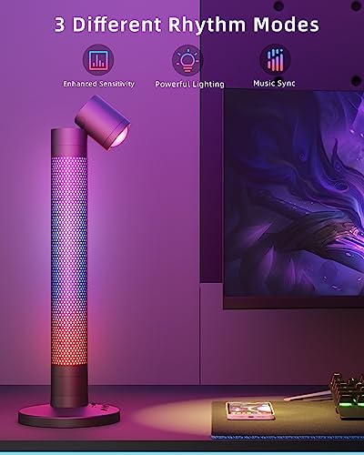 Howdot Smart Table Lamp, 600LM Dimmable Reading Lamp with Induction Switch, Adjustable RGB Lamp with Music Sync, APP Control, Works with Alexa Google, Ambient Lighting for Gaming, Living, Bed Room