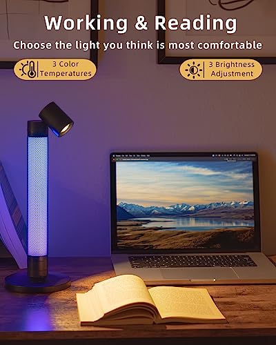 Howdot Smart Table Lamp, 600LM Dimmable Reading Lamp with Induction Switch, Adjustable RGB Lamp with Music Sync, APP Control, Works with Alexa Google, Ambient Lighting for Gaming, Living, Bed Room