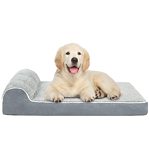 Orthopedic Dog Bed, Thicken Gel Memory Foam Dog Bed Pillow with Removable Washable Cover and Anti-Slip Bottom, Waterproof Liner