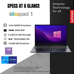 LENOVO 2022 IdeaPad 1 15.6" FHD Laptop, Intel Pentium Silver N6000 Processor, 12GB RAM, 512GB PCIe SSD, 720P HD Webcam, Dolby Audio, 1 Year Office, Blue, Win 11, 32GB Snowbell USB Card