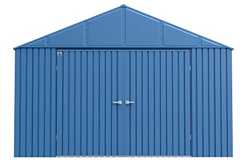 Arrow Shed Elite 12' x 16' Outdoor Lockable Gable Roof Steel Storage Shed Building, Blue Grey