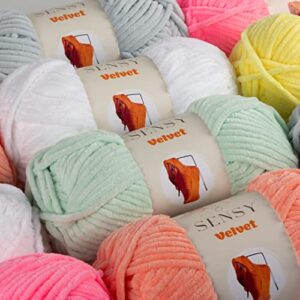 3 Skeins of Sensy Velvet Yarn for Crocheting, Baby Blanket Yarn, Chenille Yarn, Amigurumi Yarn, 3.5 oz, 132 Yards, Gauge 5 Bulky (Neon Sugar Pink)