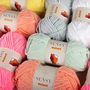 3 Skeins of Sensy Velvet Yarn for Crocheting, Baby Blanket Yarn, Chenille Yarn, Amigurumi Yarn, 3.5 oz, 132 Yards, Gauge 5 Bulky (Neon Sugar Pink)